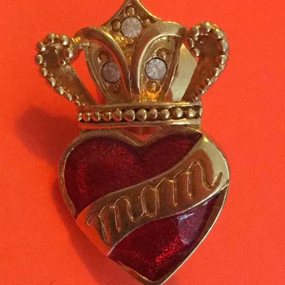 Jewelry | Vintage Crown Red Heart Mom Pin Brooch | Poshmark